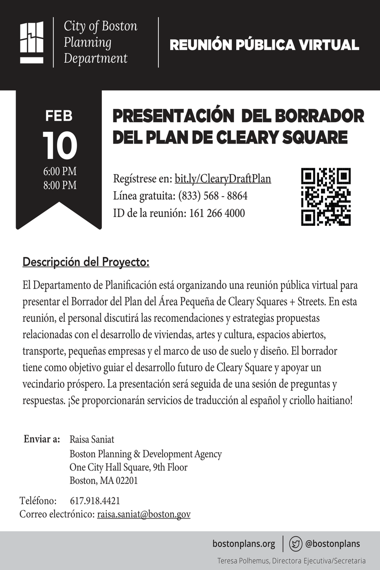 PRESENTACIÓN DEL BORRADOR DEL PLAN DE CLEARY SQUARE